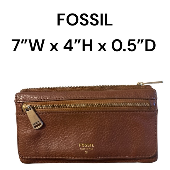 Fossil | Bags | Fossil Brown Soft Leather Zip Wallet Slim Bifold Id ...